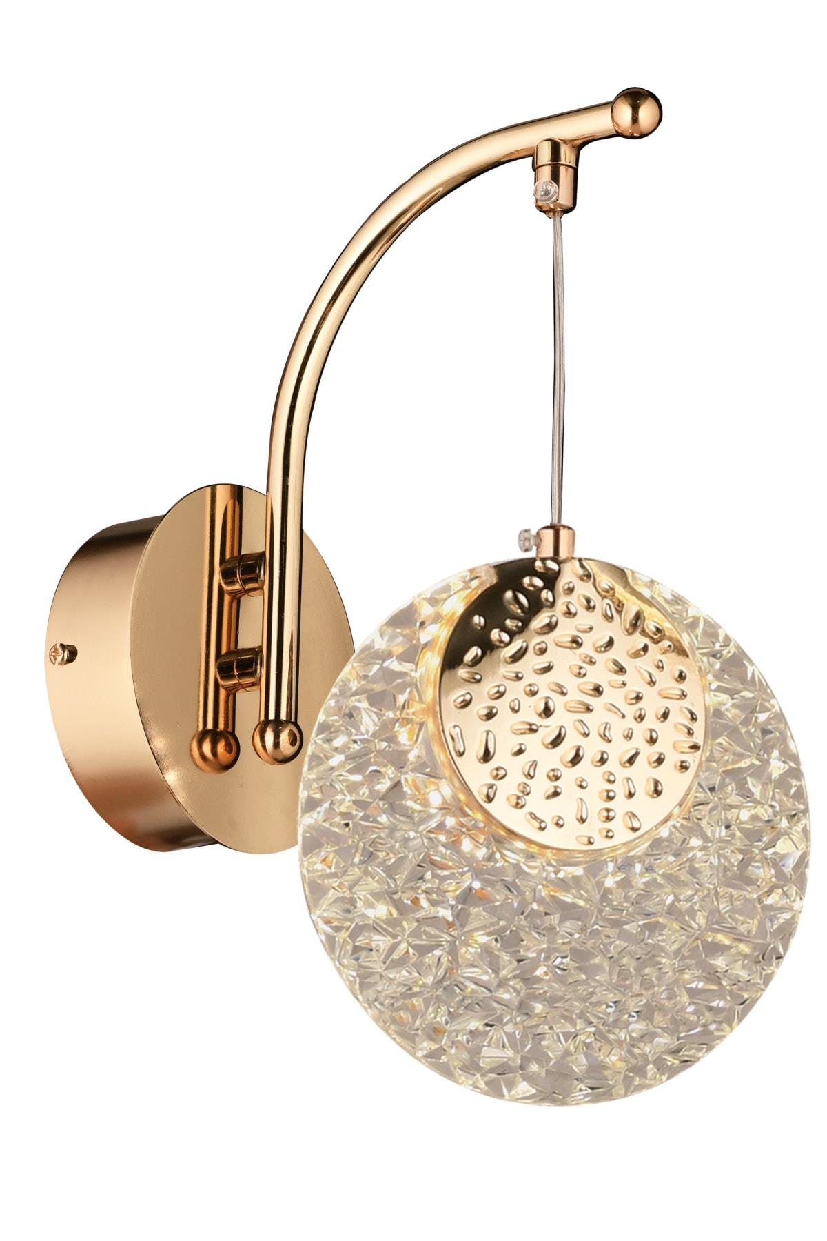 Modern Duvar Led Aplik Gold Sarı Ithal Camlı Tasarım Aplik