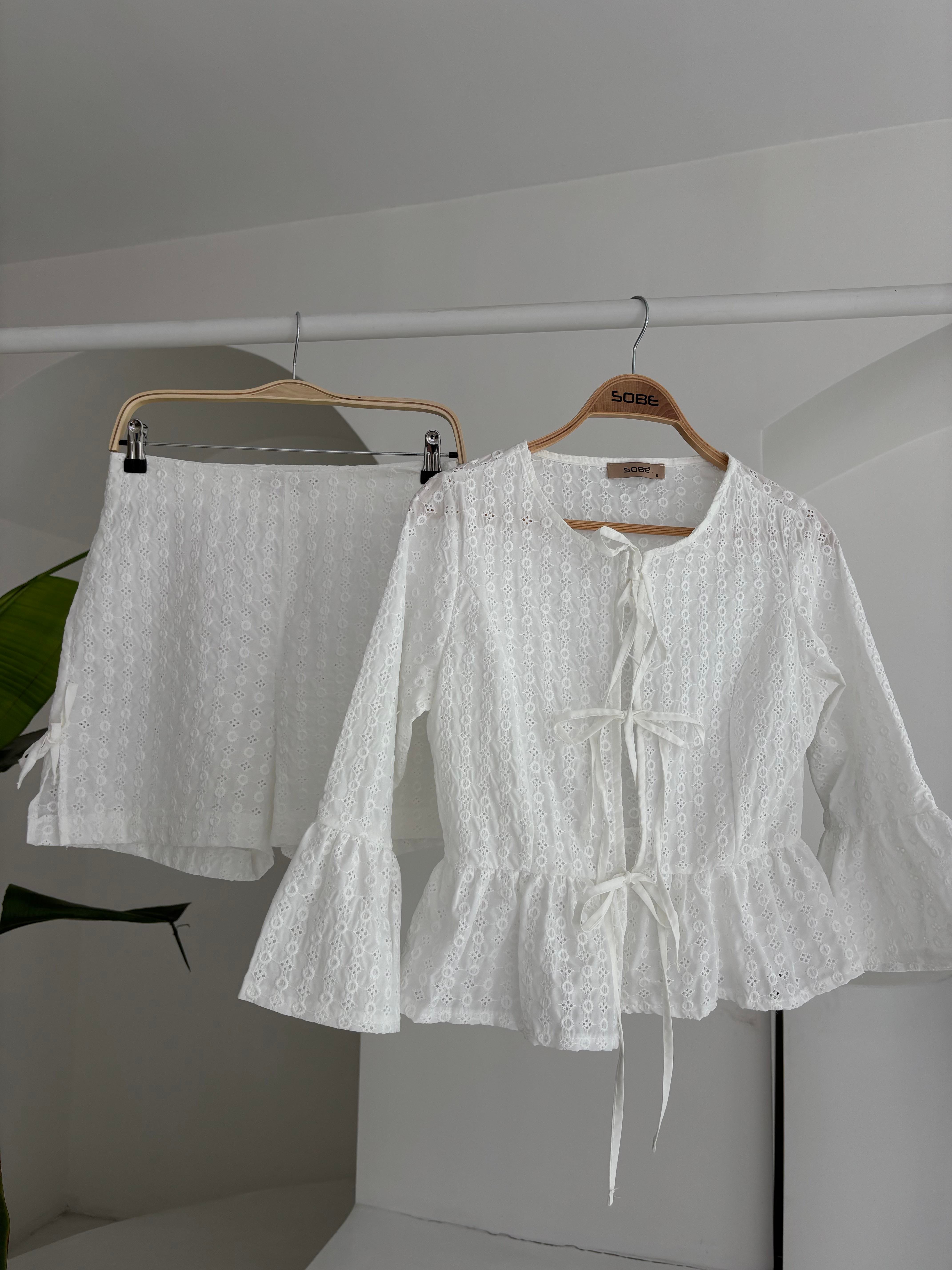 Bow Detailed Brode Two Piece Suit 10153