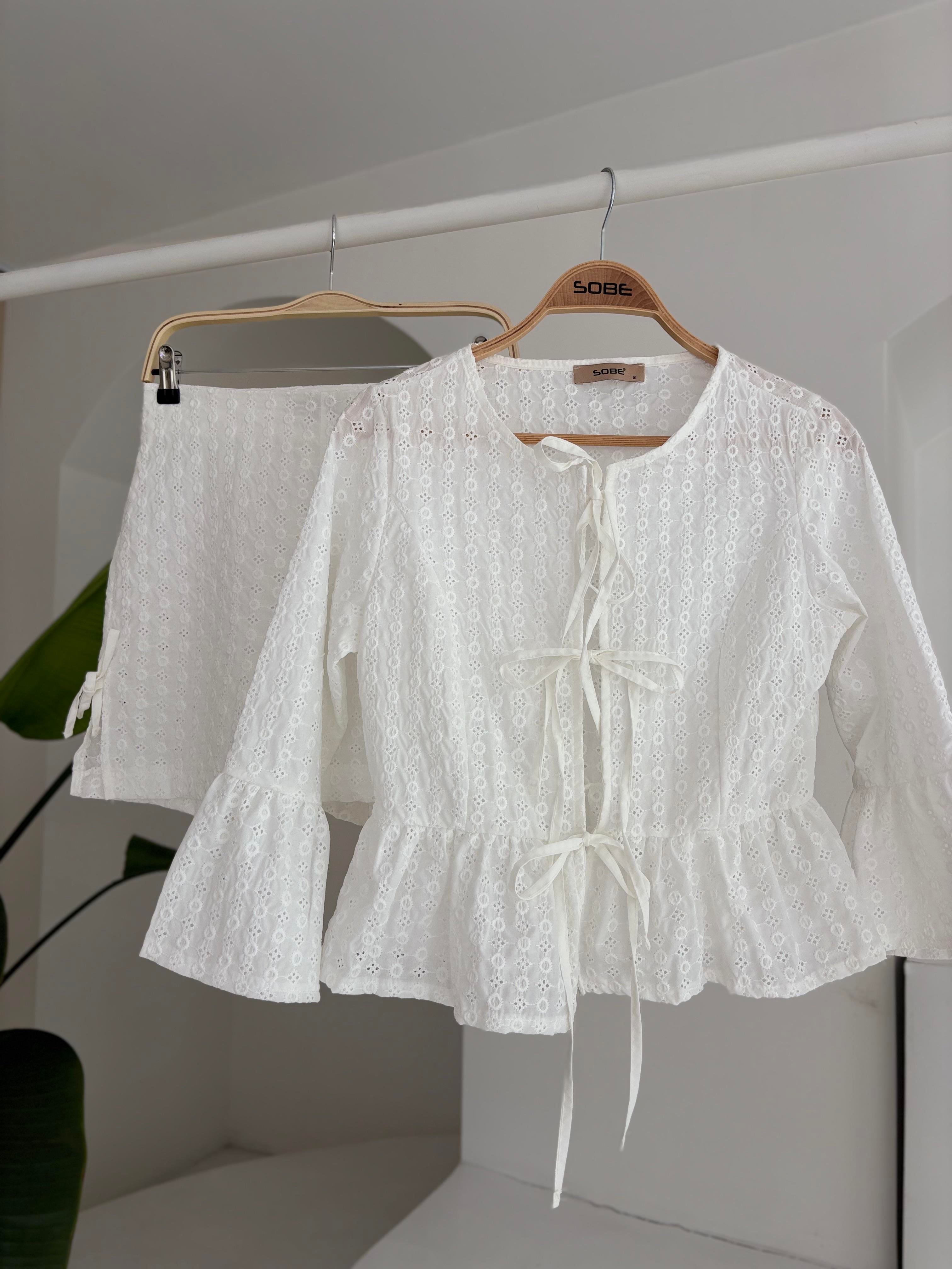 Bow Detailed Brode Two Piece Suit 10153