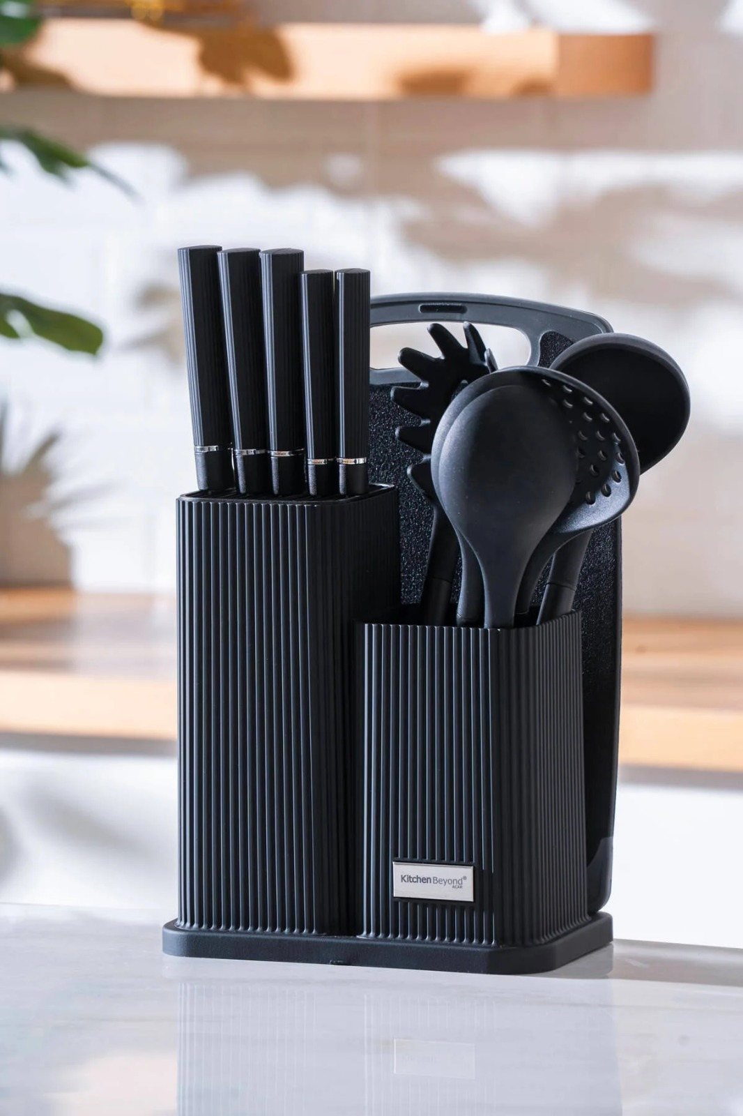 Vanni Cooper 12 Parça Standlı Kesme Tahtası Servis Ve Bıçak Seti Siyah