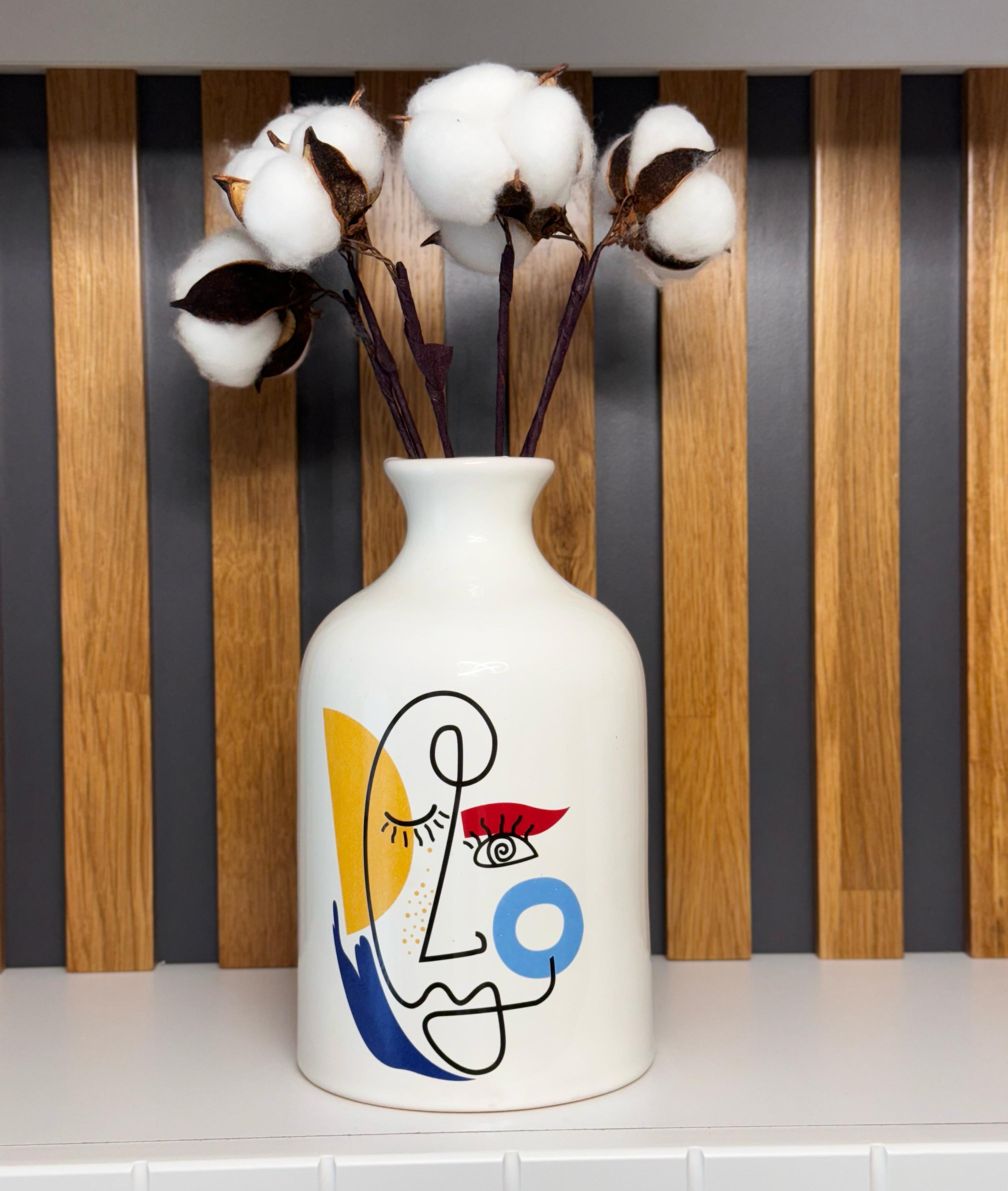 Dekoratif Lüks Face Vazo - Beyaz