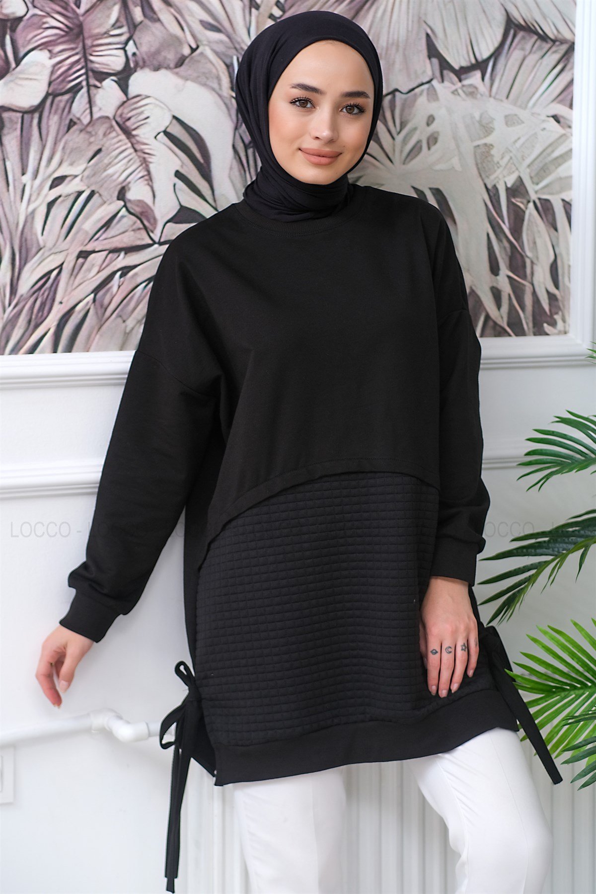 ETEGI GABARDIN DETAY IPLI TUNIK SIYAH