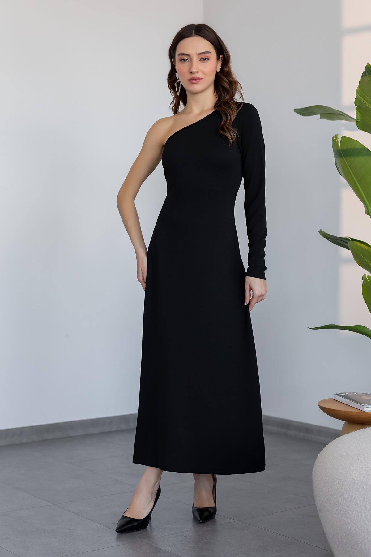 Tek Kol Basic Elbise - SİYAH