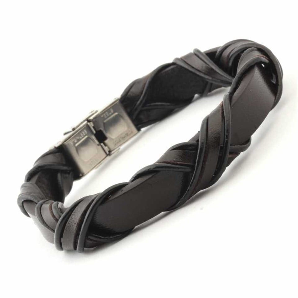 Welch Cross Cord Men's Steel Leather Bracelet