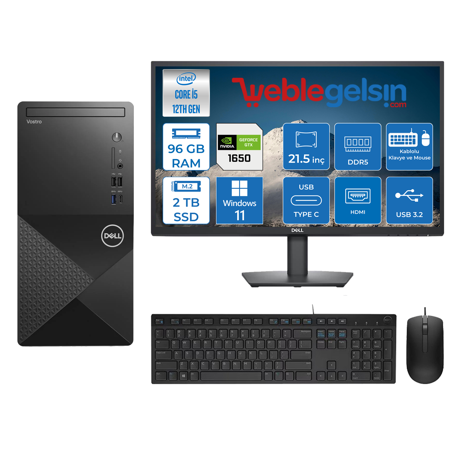 Dell Vostro 3030 MT Intel Core I5 12400 96GB DDR5 2TB SSD 21.5" FHD Windows 11 Home Nvidia ...