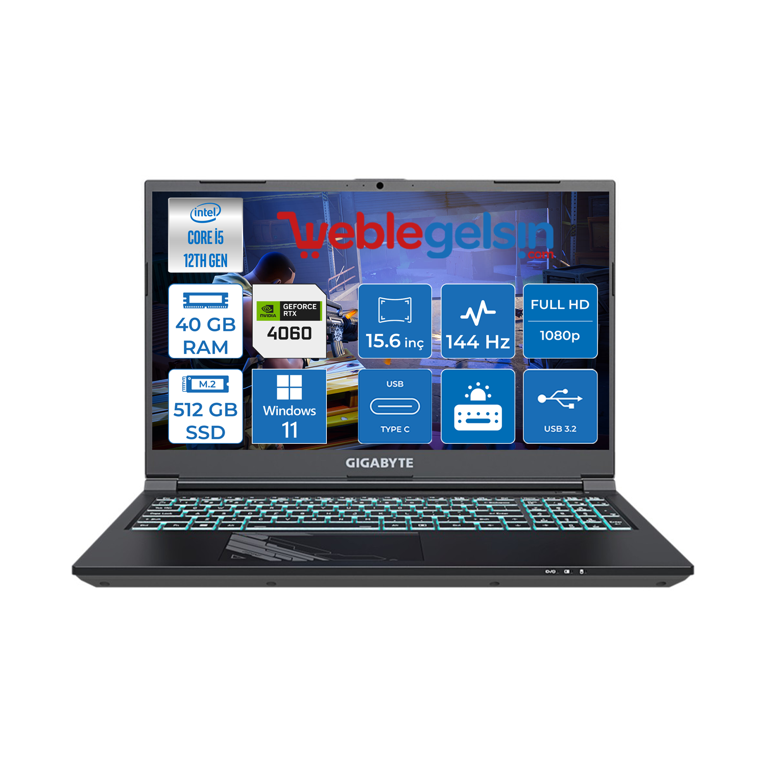 Gigabyte G5 Kf-Intel Core I5-12500H 48GB 512GB SSD 8GB/RTX4060 Windows 11 Pro 15.6" 144 Hz Fhd ...