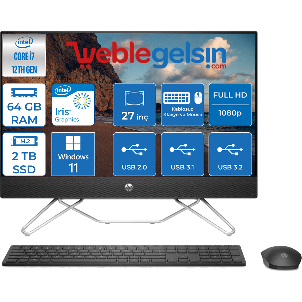 Hp 27-CB1007NT Intel Core i7 1255U 64GB 1TB + 2TB SSD 27" FHD Windows ...