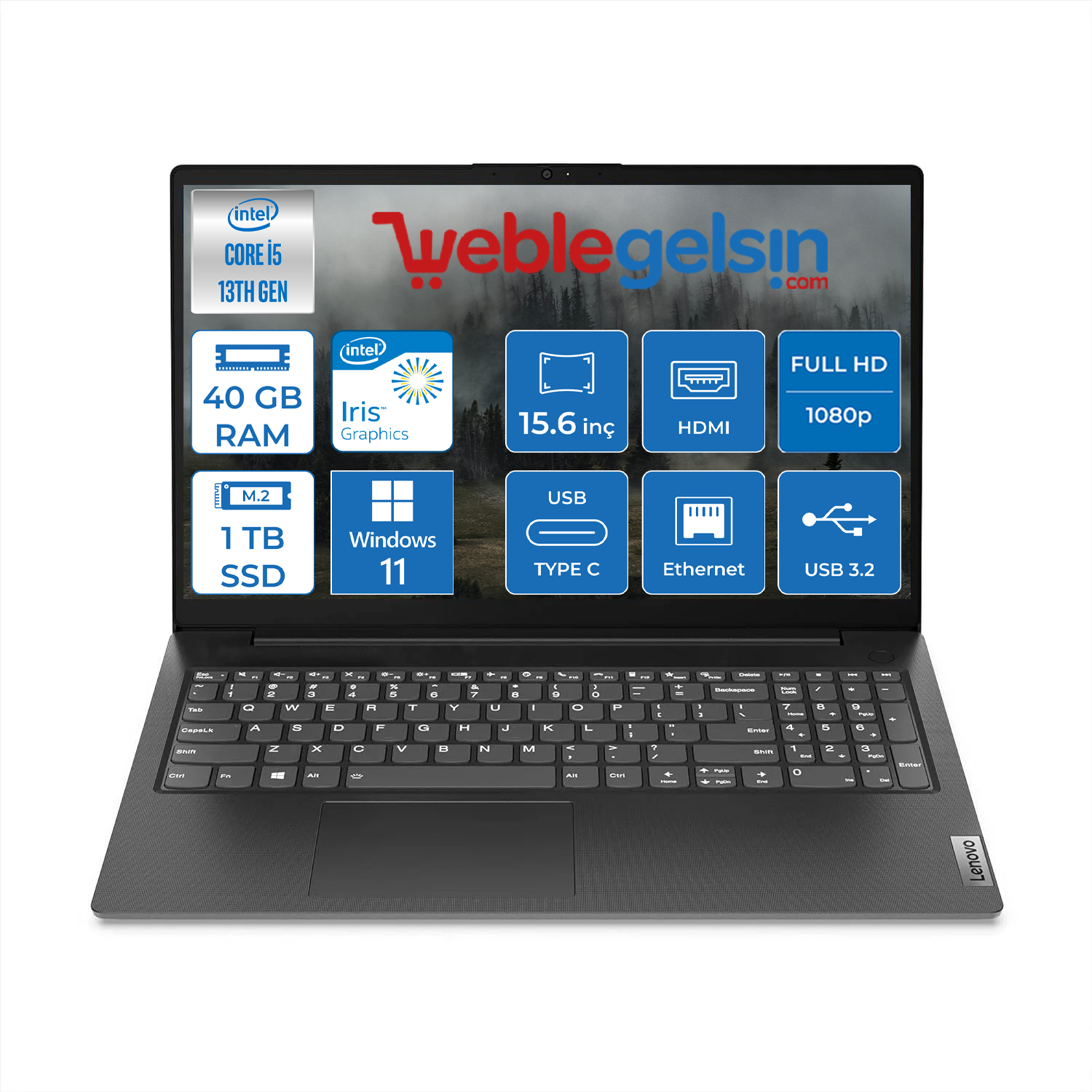 Lenovo V15 Gen4 Intel Core i5 13420H 40GB 1TB SSD Intel UHD Grafik Windows 11 Pro 15.6" Fhd ...