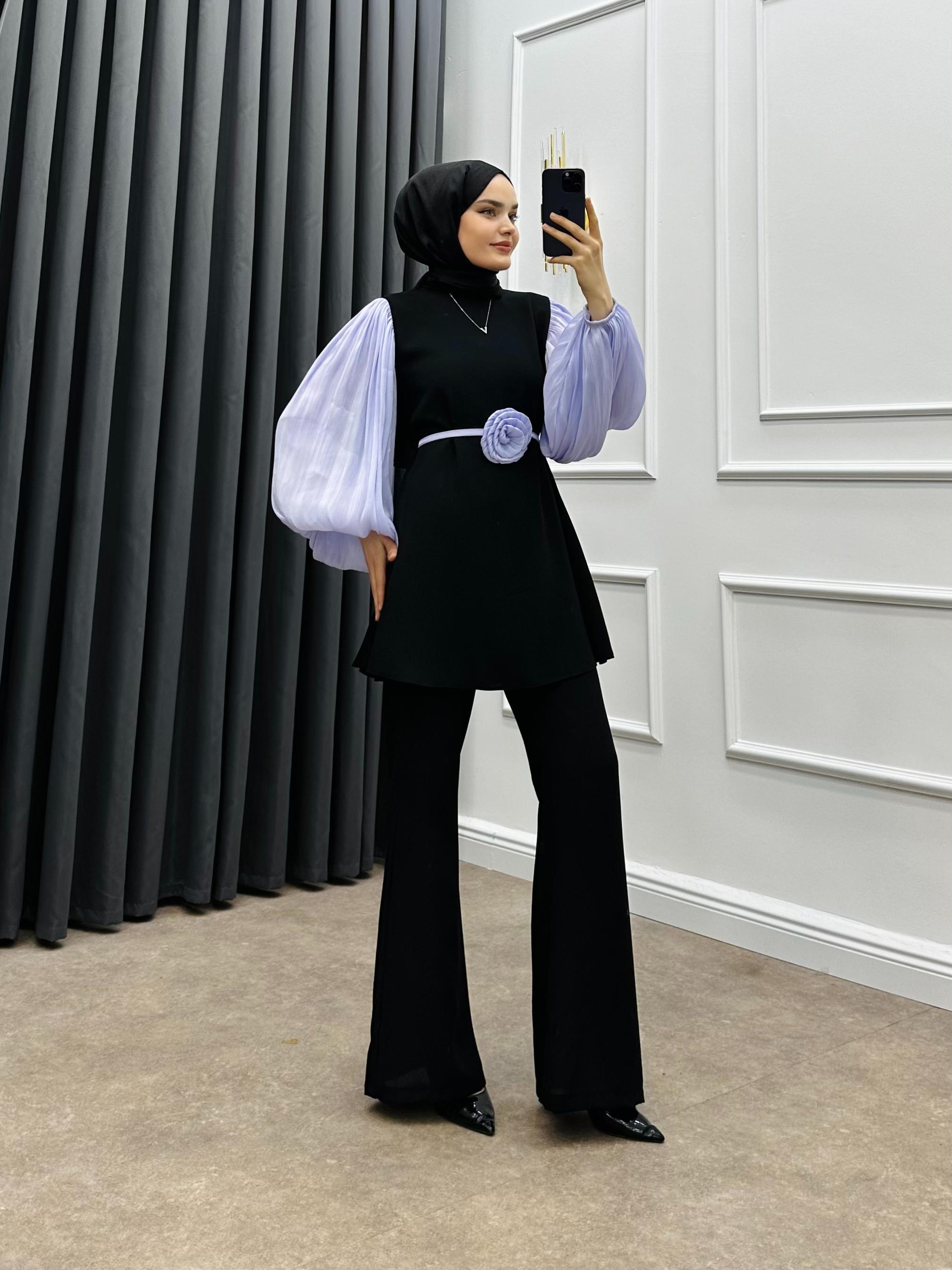 BALON KOL KEMER DETAYLI TAKIM LİLA - Bezen Store