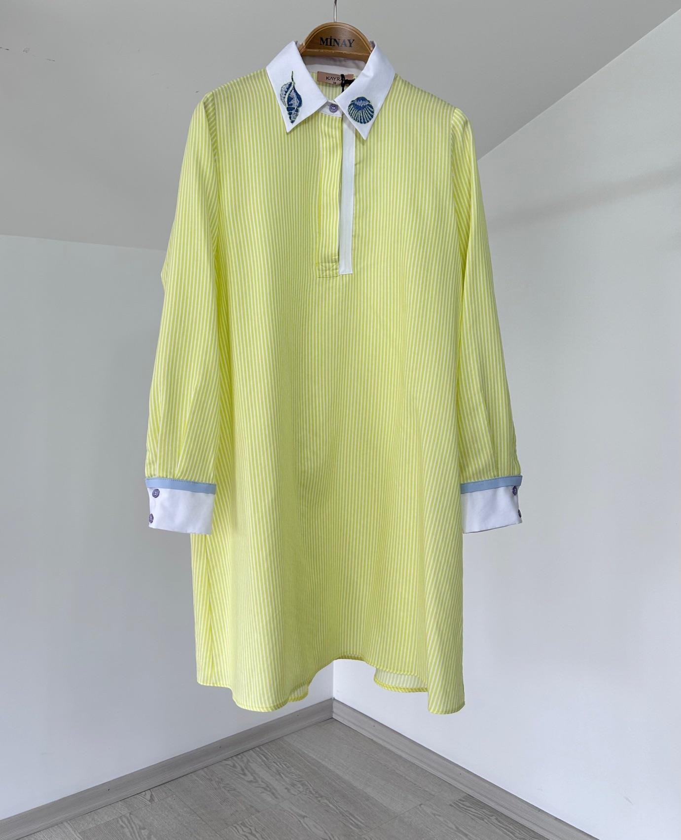 21012 Yakada Nakış İşleme Detaylı Tunik-Fıstık