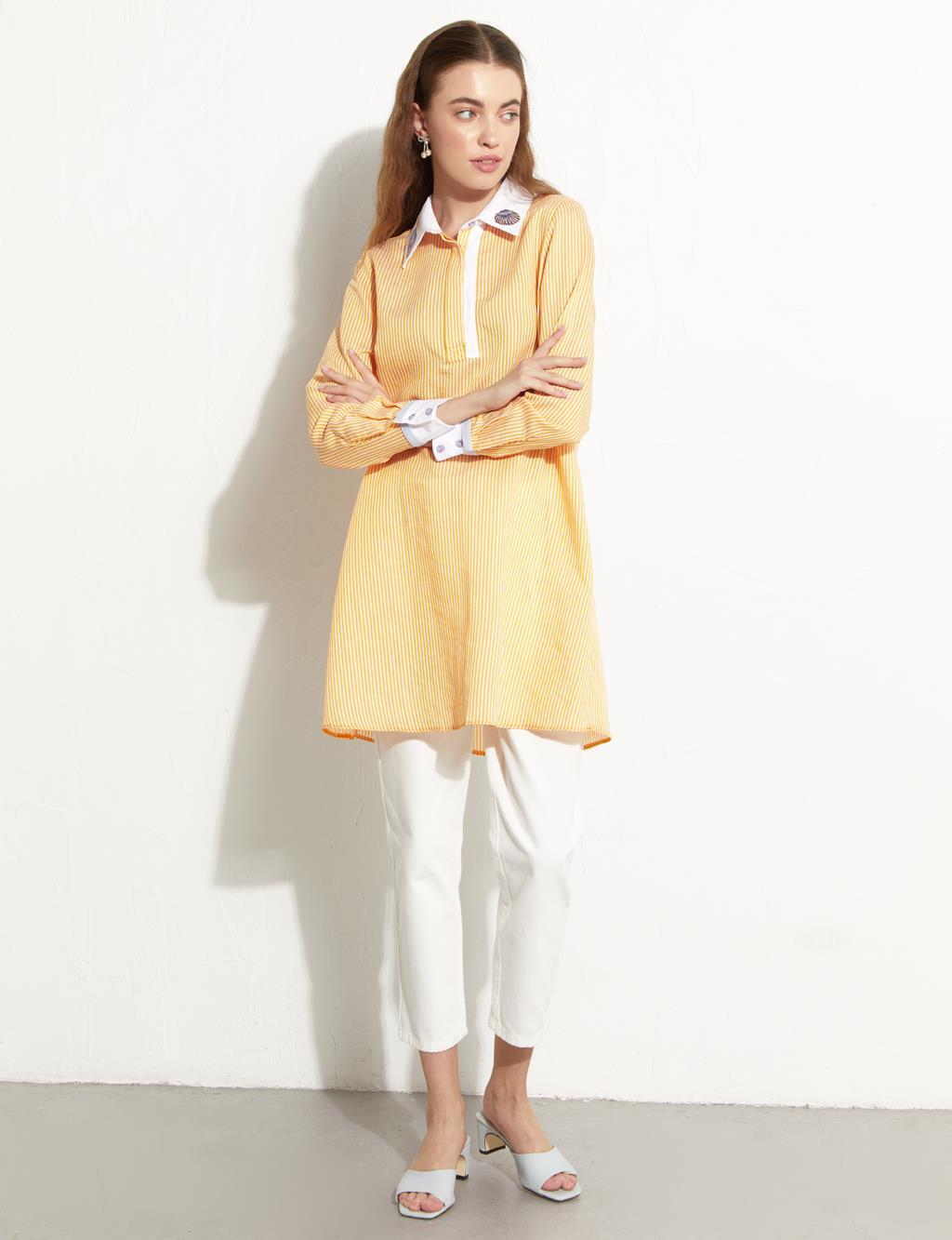 21012 Yakada Nakış İşleme Detaylı Tunik-Turuncu