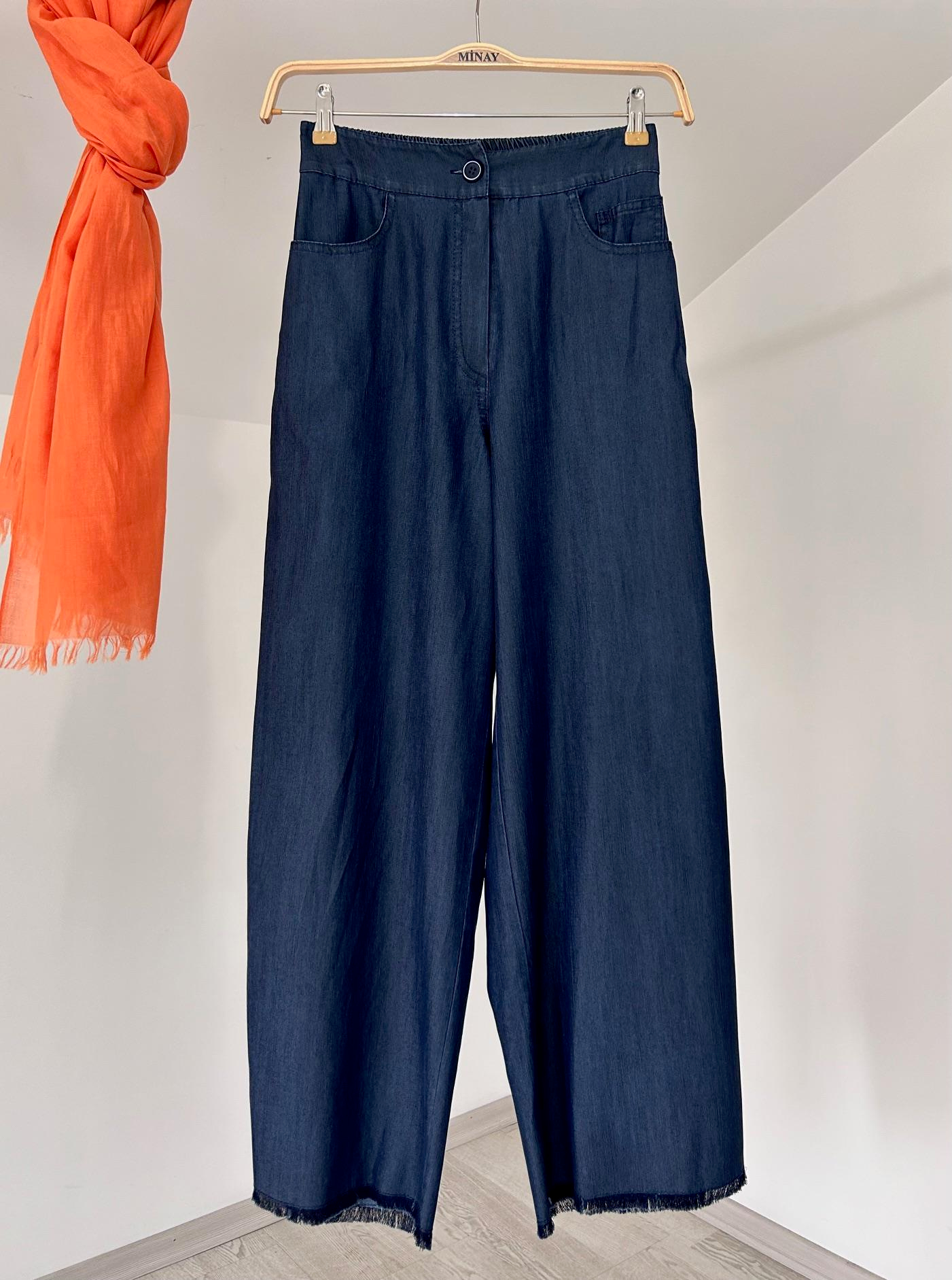 79034 Paçada Püskül Detaylı Cepli Tensel Pantolon-Laci