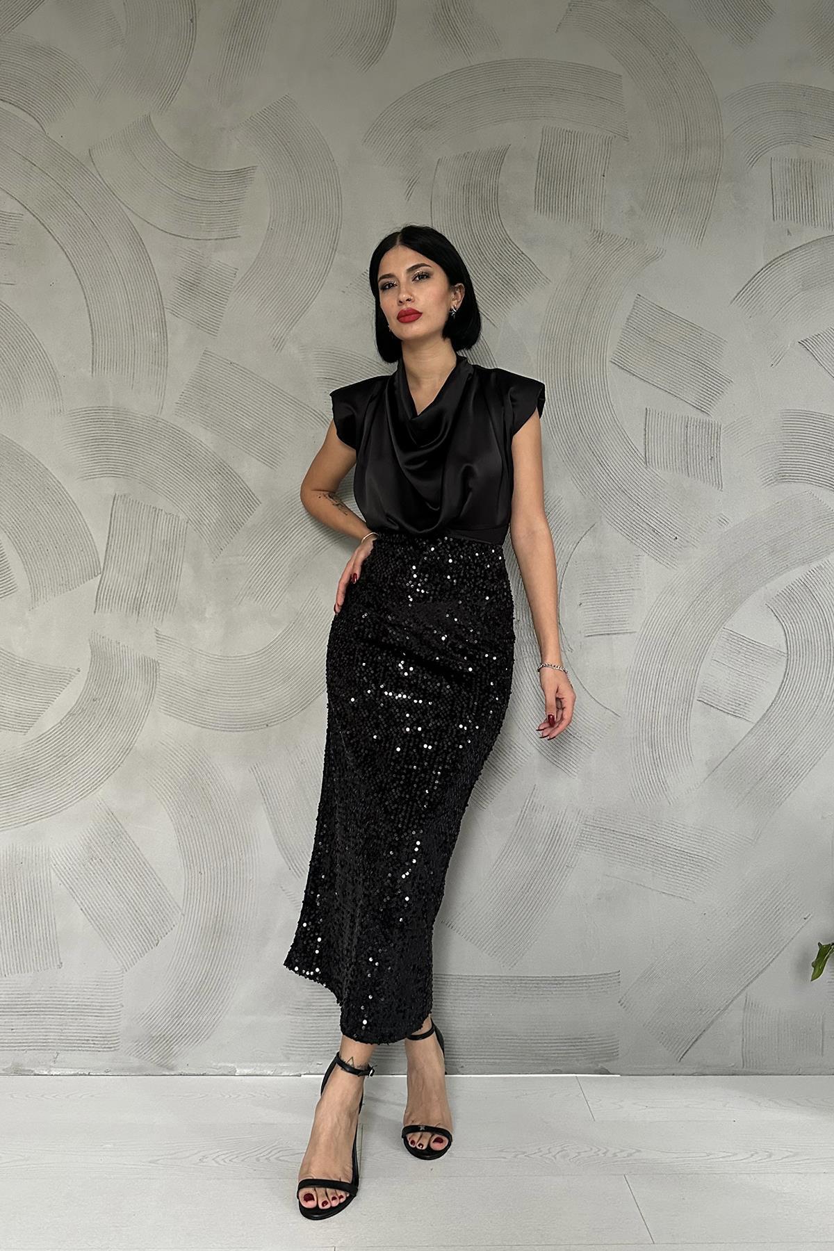 Wholesale Black Sequin Shiny Skirt Fiyatı | Toptan Etek