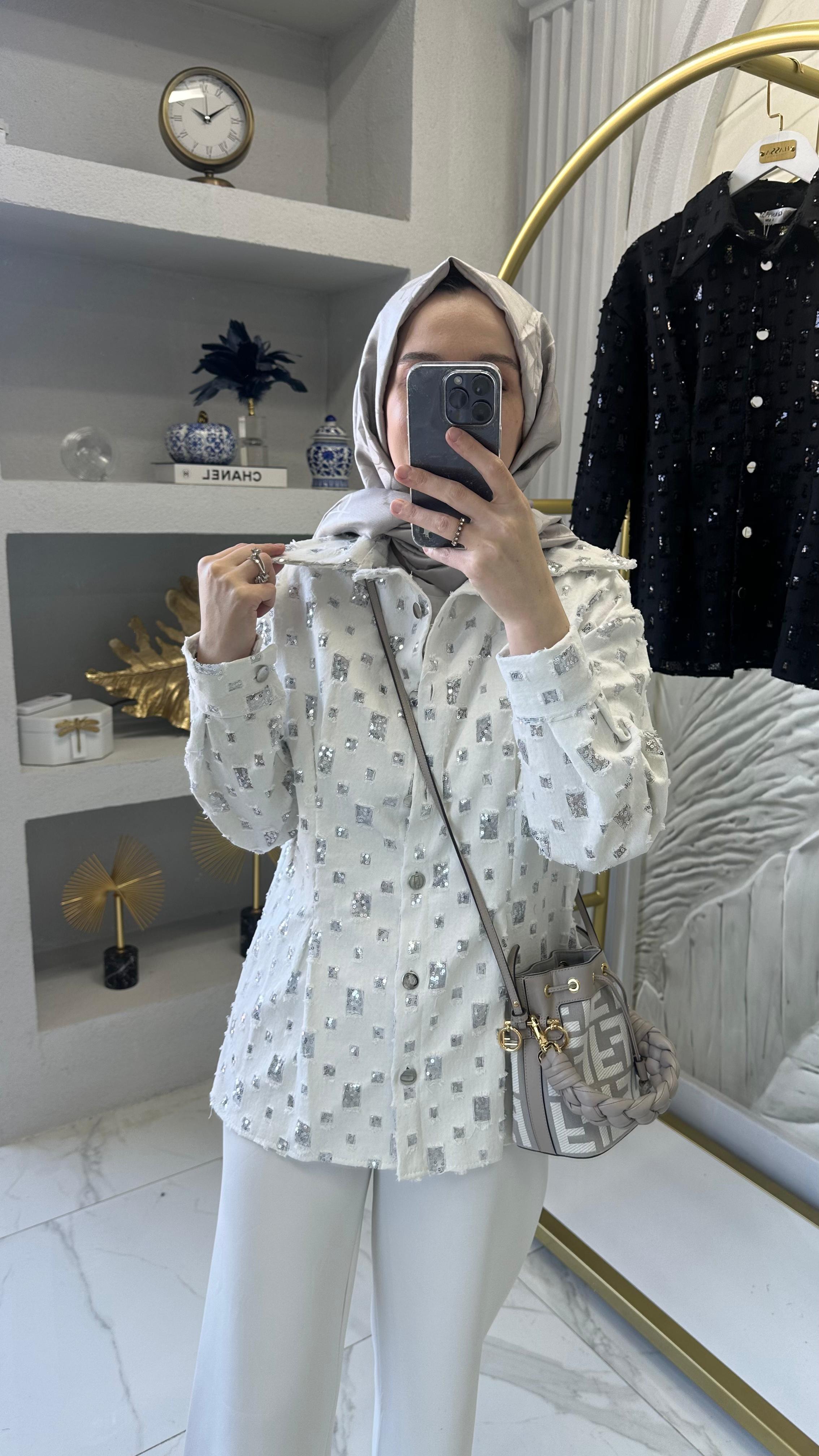 Kare Pul Payetli Ceket