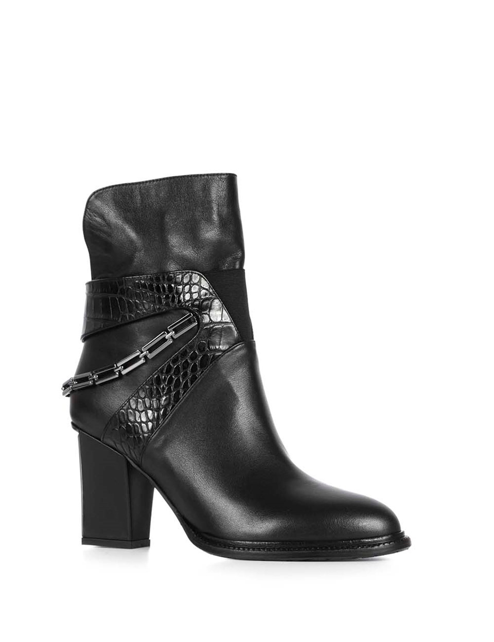 Mota Women's Heeled Boot Black Leather Crocodile - İLVİ