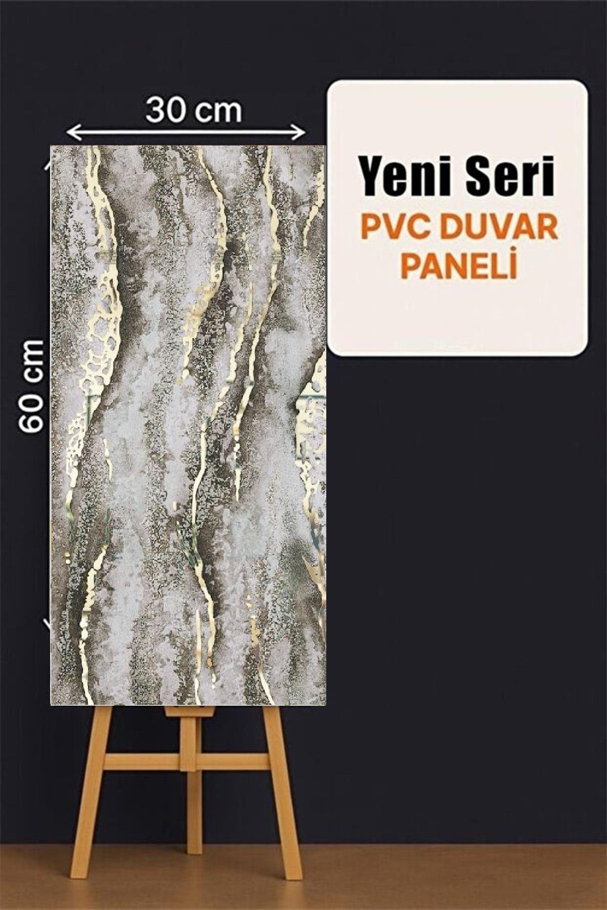 30x60cm Gold Gri Damar Mermer Desenli Kendinden Yapışkanlı Banyo PVC Duvar Paneli-M6007