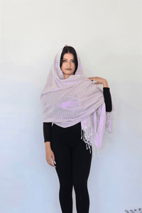 Pembe Sim Çizgili İpek Şal