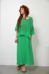 Yeşil File Bluz Detaylı Askılı Elbise - Şaman Butik