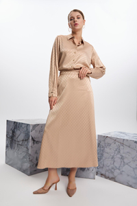 Monogram Desenli Bej Etek ETK-0174 - Zühre