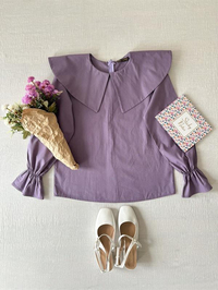 Lila Rengi Büyük Yakalı Poplin Bluz