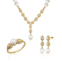 Altın ve İncili Drop Gelin Seti