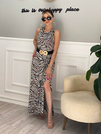 Zebr Desen Sırt Çapraz Detaylı Elbise - Nişantaşı Butiks