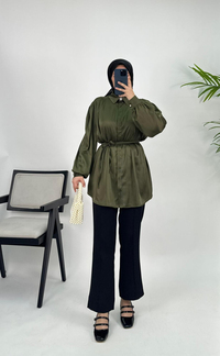 5552-saten kumaş-ip kemerli tunik-haki