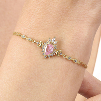 Pink Taşlı Asil Hanedanlık Güneşi Gold Renk Vintage Gümüş Bileklik