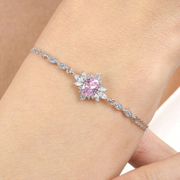 Pink Taşlı Asil Prenses Yıldızı Vintage Gümüş Bileklik