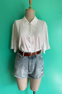 Vintage Delik İşi Beyaz Gömlek