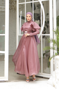 Tesettür Han Organze Abiye Gül Kurusu