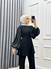 BALON KOL KEMER DETAYLI TAKIM SİYAH