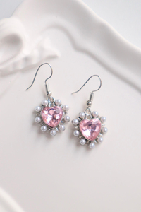 Pembe Kalp İnci Detay İthal Küpe