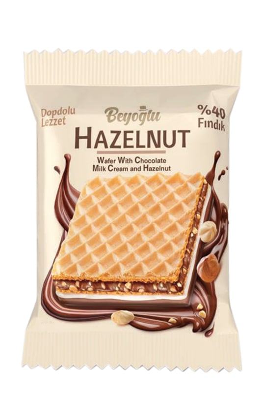 Beyoğlu Hazelnut Chocolate Covered Hazelnut Square Wafer 30 Gr*24 Pieces