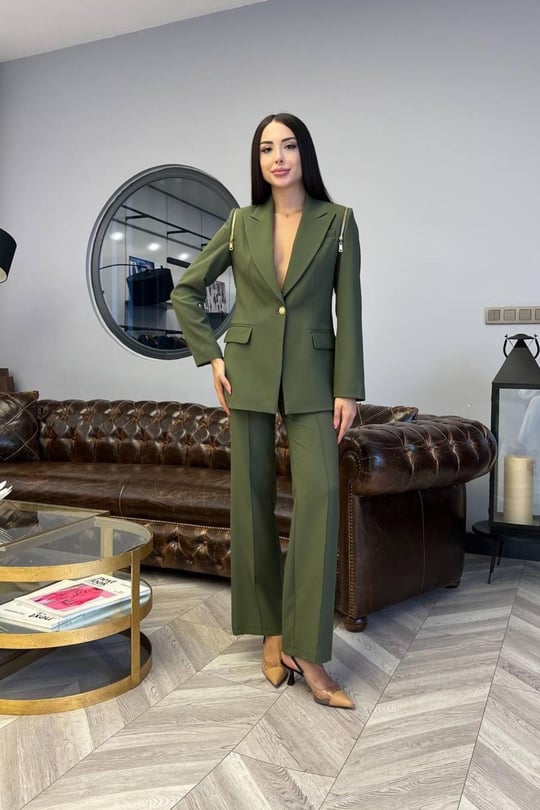 Women two piece suit wholesale Khaki color
