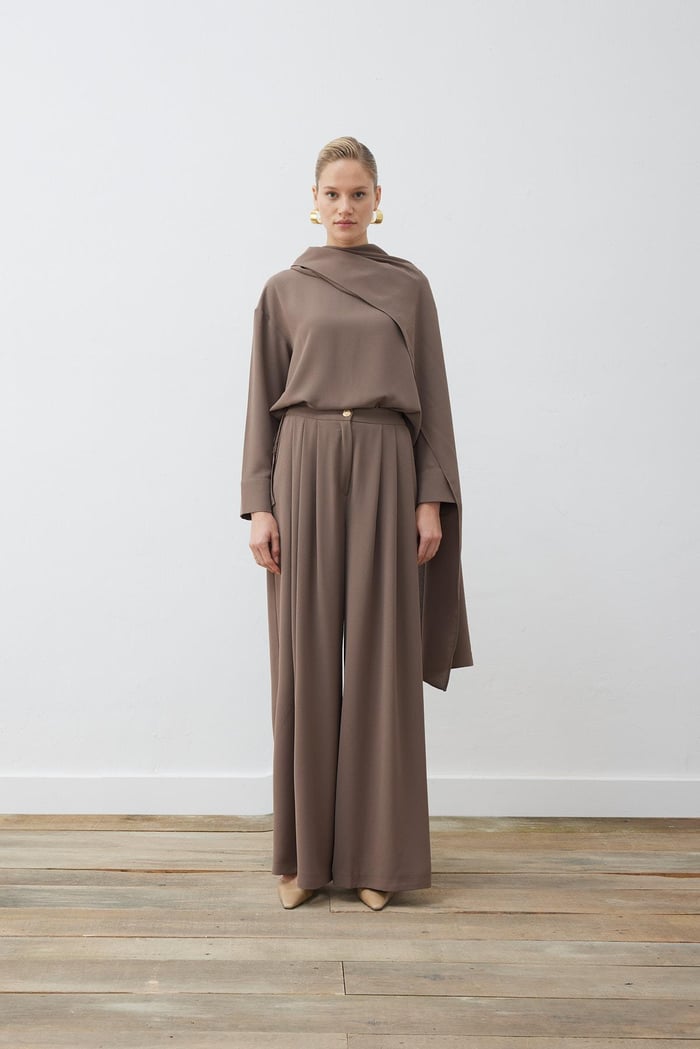 EVA KREP ŞAL DETAYLI BLUZ ETUP