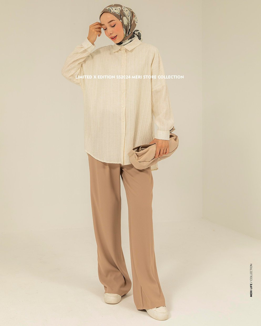 Oversize Ekru Rengi Keten Gömlek